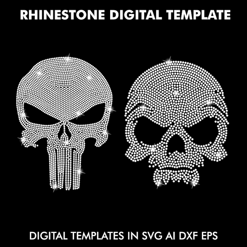 Skull Rhinestone Template SVG, Rhinestone Design Cricut Digital File ...