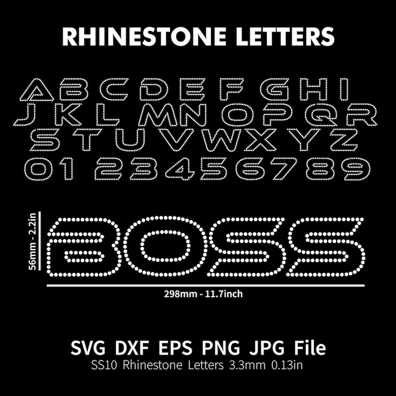 Rhinestone Boss Font Letters Alphabet College Sports Outline Style SS10 ...