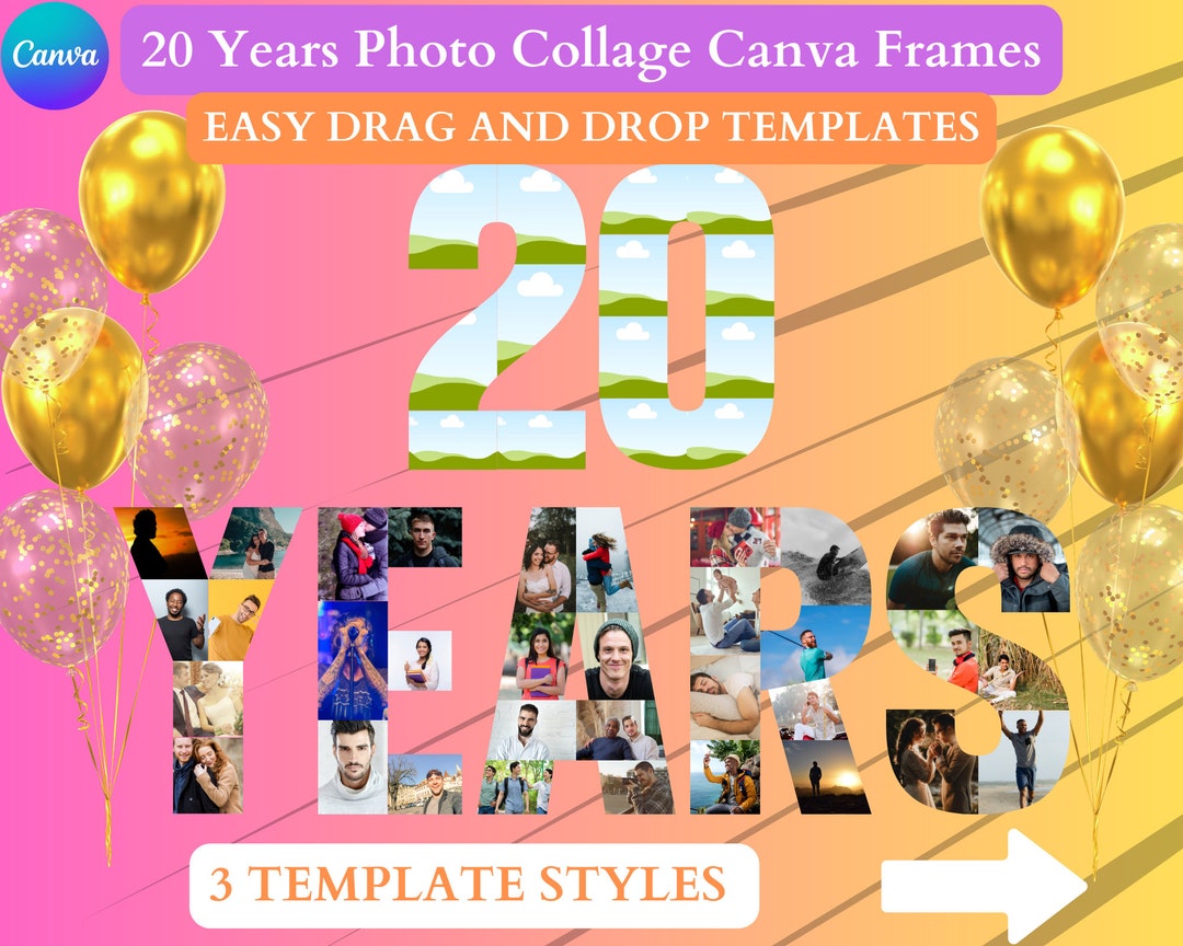 Marcos de collage de fotos con números de 20 años. Crea tu propio ...