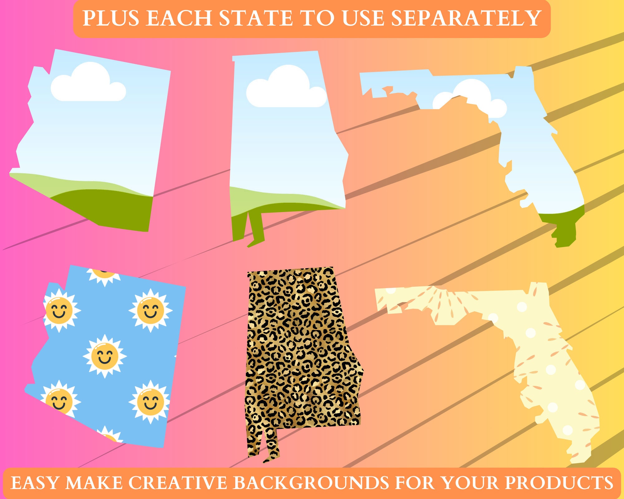 USA Map Plus Individual States Canva Frames. Fill Your Own Design in ...