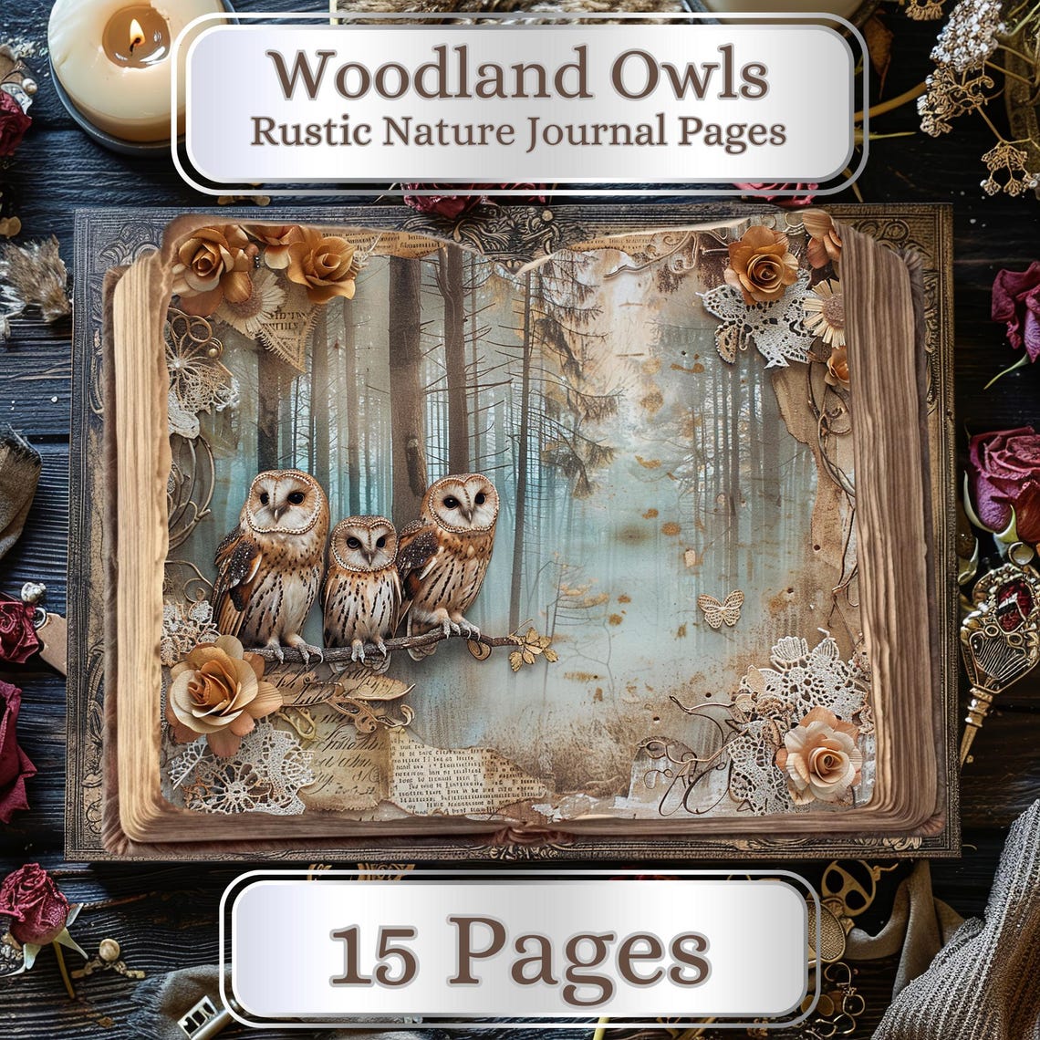 Woodland Owl Junk Journal Pages: Rustic Nature Collage (digital ...