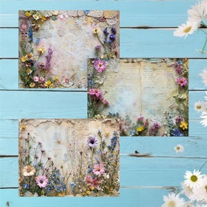 15 Pages. Wildflower Border, Decorative Flowers Digital Journal Pages ...