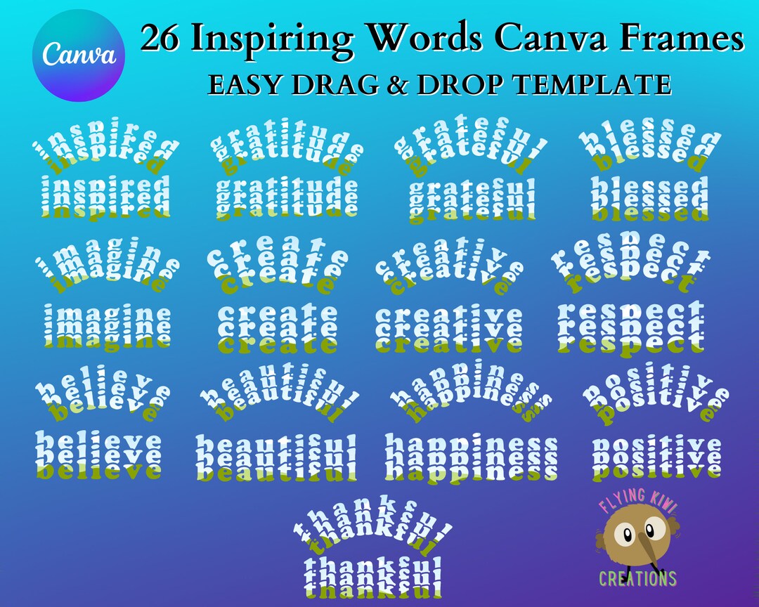Inspiring Words Canva Frames. 26 Set of Positive Words. Fill Your Own ...