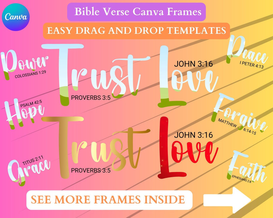 24 Bible Verses Canva Frames. Fill Your Own Design in Canva. Editable ...