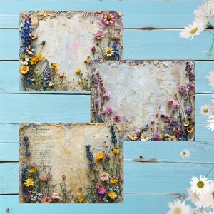 15 Pages. Wildflower Border, Decorative Flowers Digital Journal Pages ...