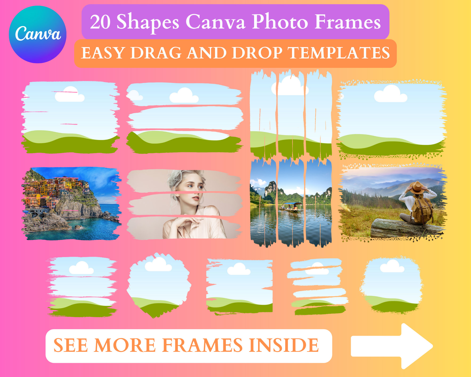20 Different Shapes. Fill Your Own Design in Canva. Editable Drag and ...