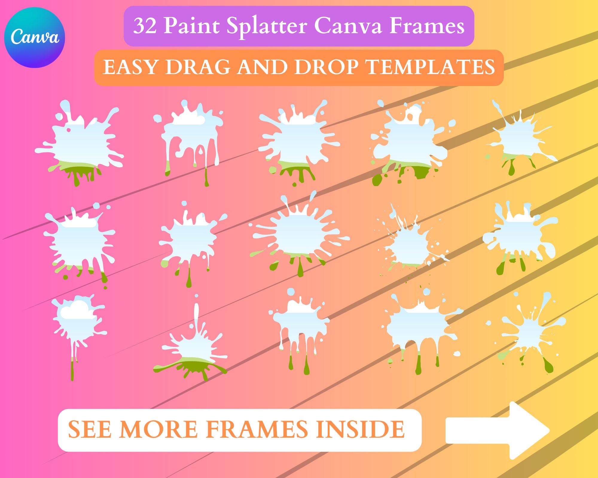Paint Splatter Effect Canva Frames. 32 Frames. Fill Your Own Design in ...
