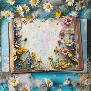 15 Pages. Wildflower Border, Decorative Flowers Digital Journal Pages ...