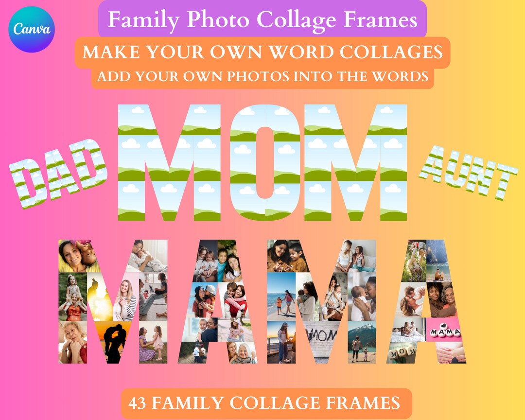Family Words Photo Collage Alphabet Frames. Make Your Own Family Word ...