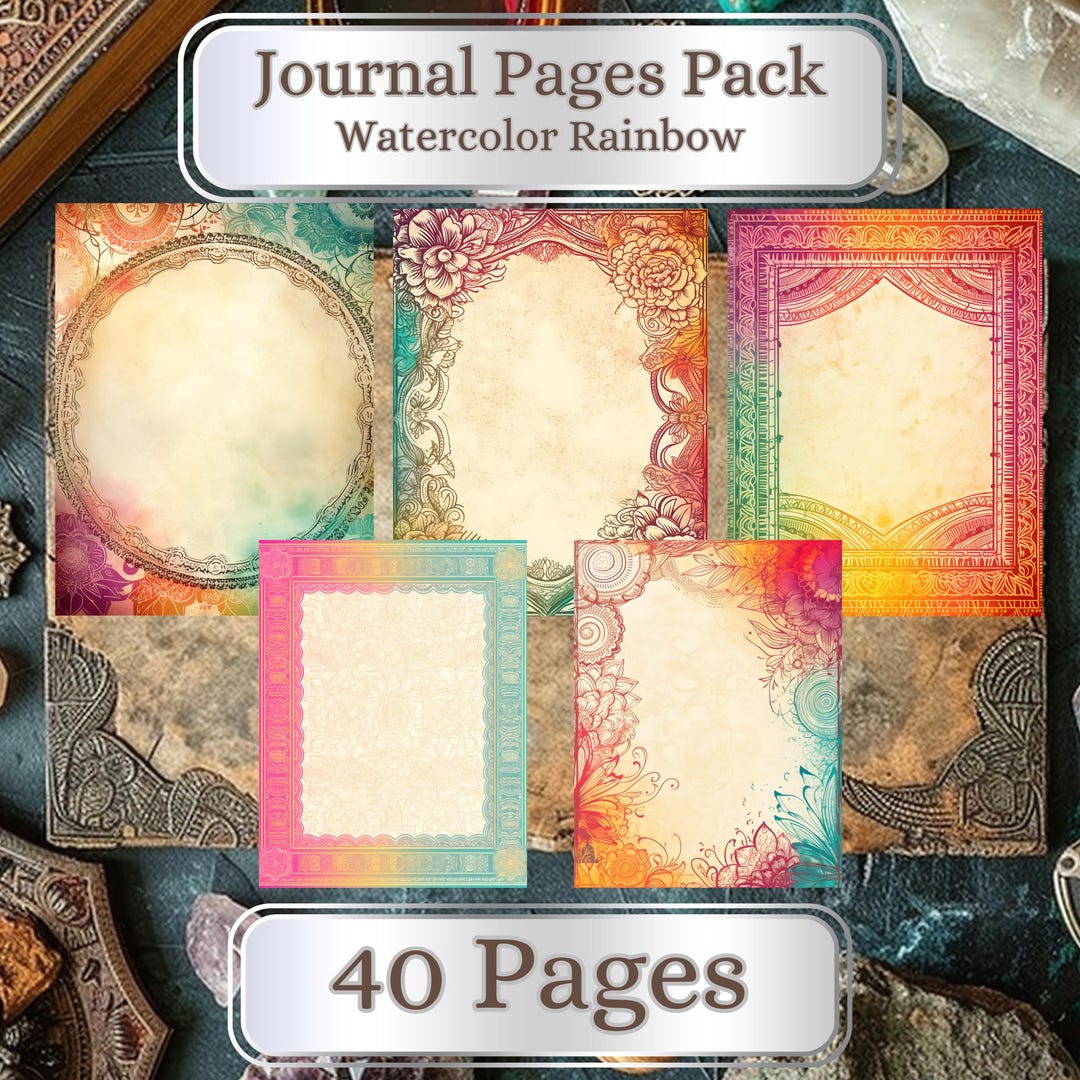 40 Pages. Watercolor Rainbow Background Set. Boho Journal Pages ...