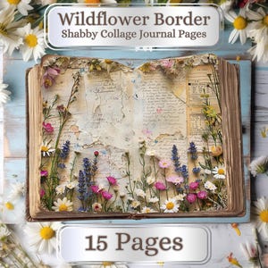15 Pages. Wildflower Border, Decorative Flowers Digital Journal Pages ...