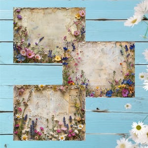 15 Pages. Wildflower Border, Decorative Flowers Digital Journal Pages ...