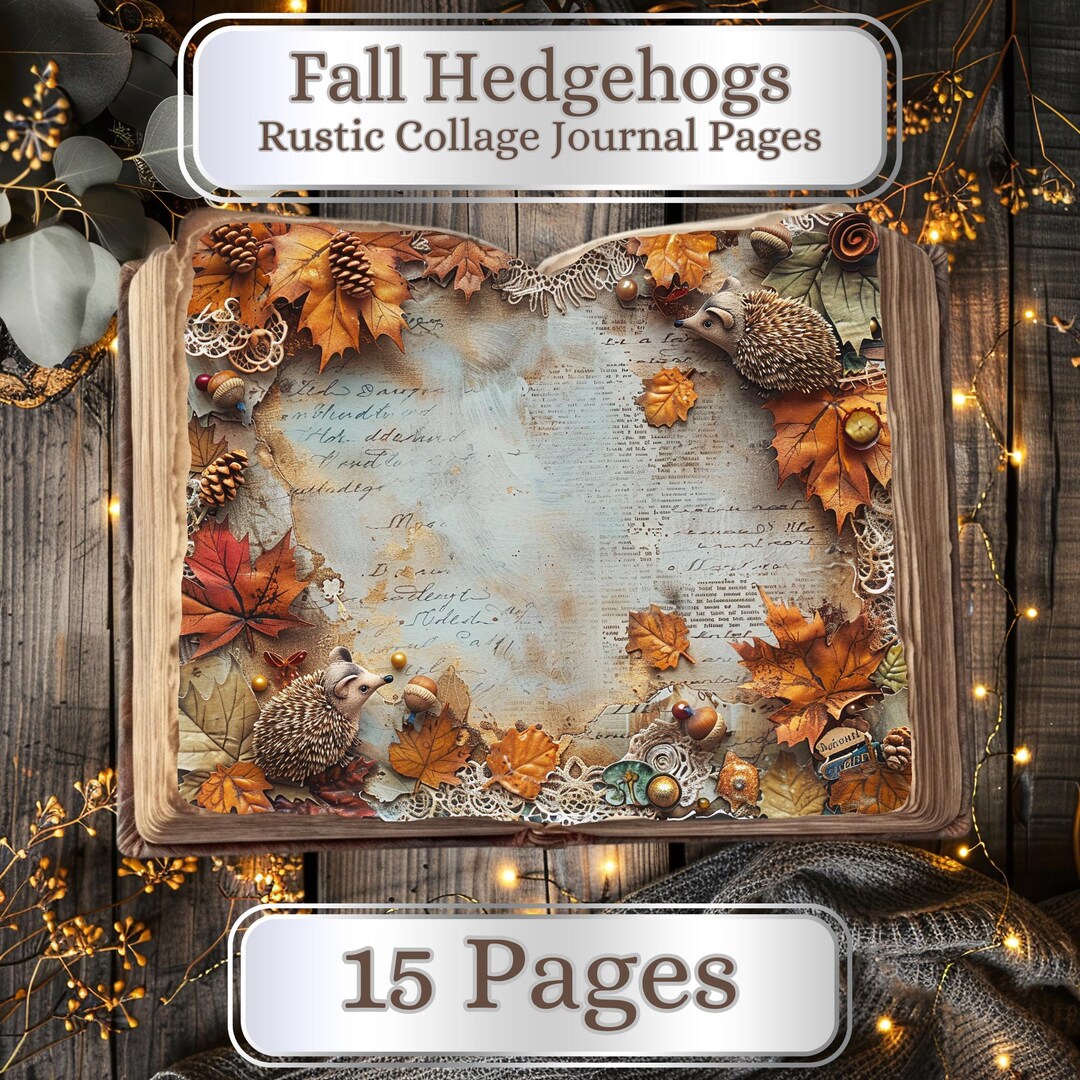 Fall Hedgehog Journal Pages: Rustic Collage Scrapbook Paper (digital ...