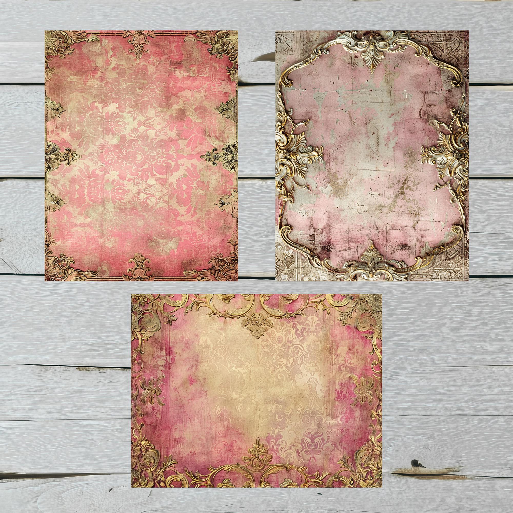 Pink & Gold French Wallpaper: Shabby Chic Journal Paper (digital ...