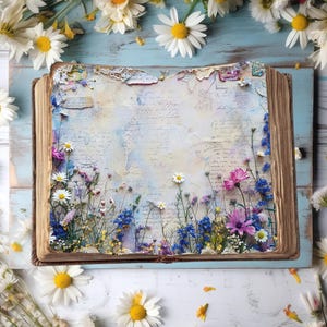 15 Pages. Wildflower Border, Decorative Flowers Digital Journal Pages ...