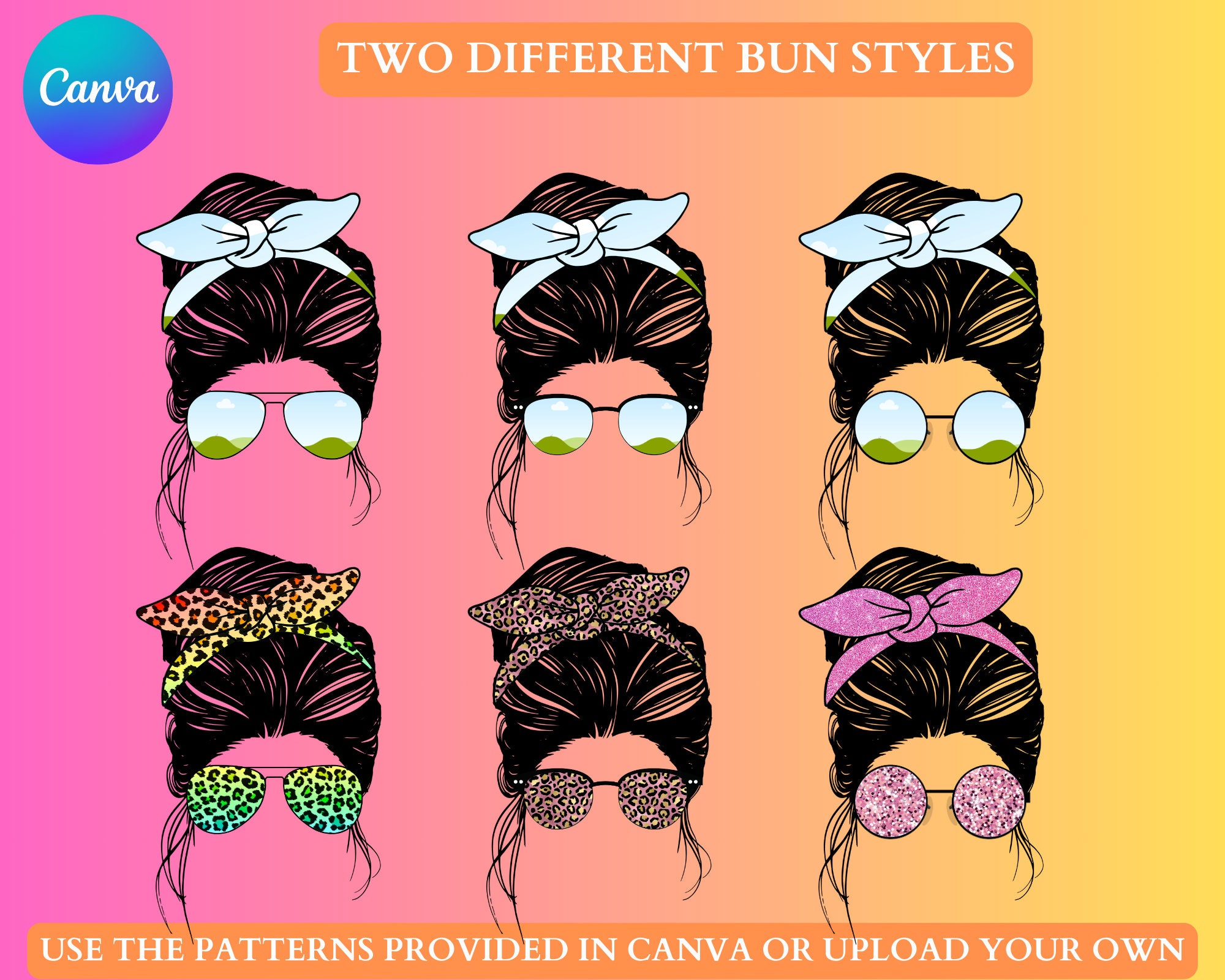 Messy Bun Canva Frames. 24 Frames. Make Your Own Momlife Messy Bun ...