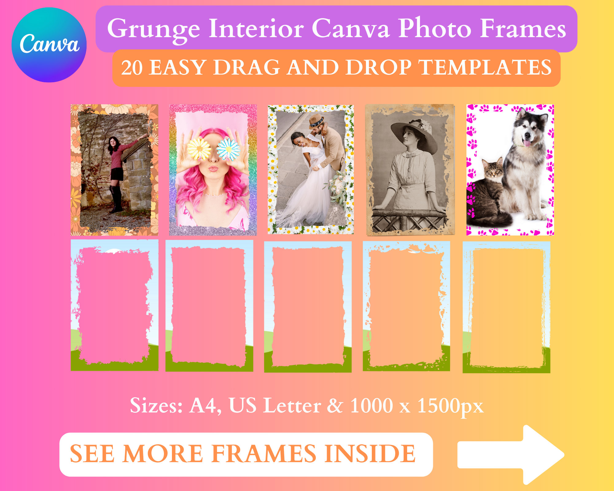 Grunge Interior Canva Photo Frames. 20 Frames. Fill Your Own Design in ...