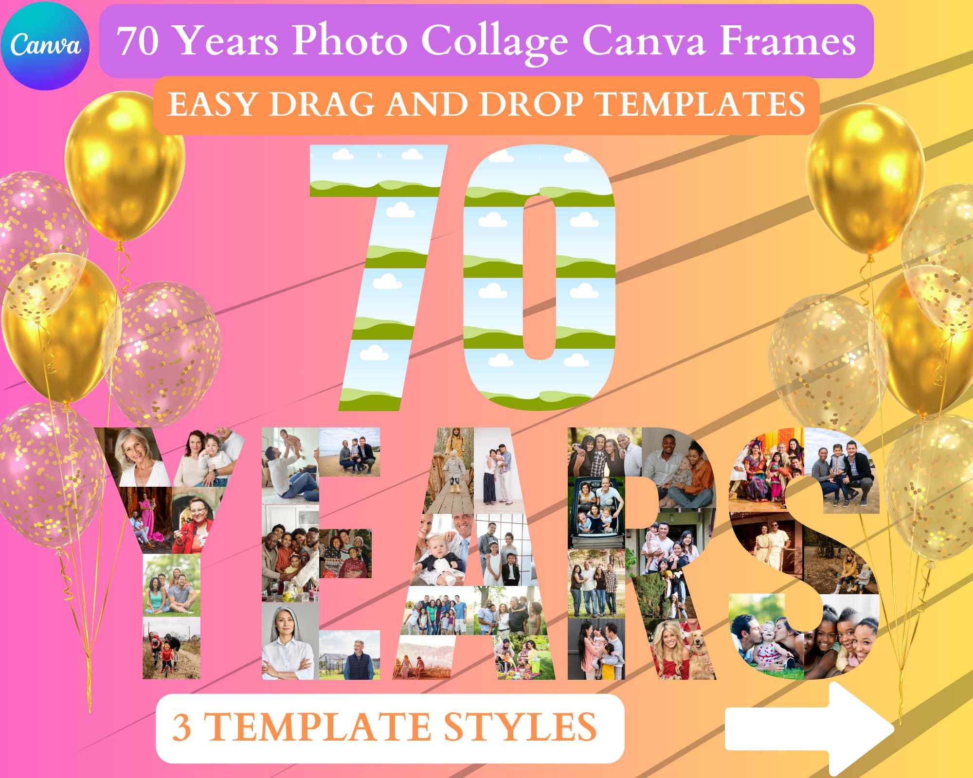 70 Years Number Photo Collage Frames. Make Your Own Unique Photo ...