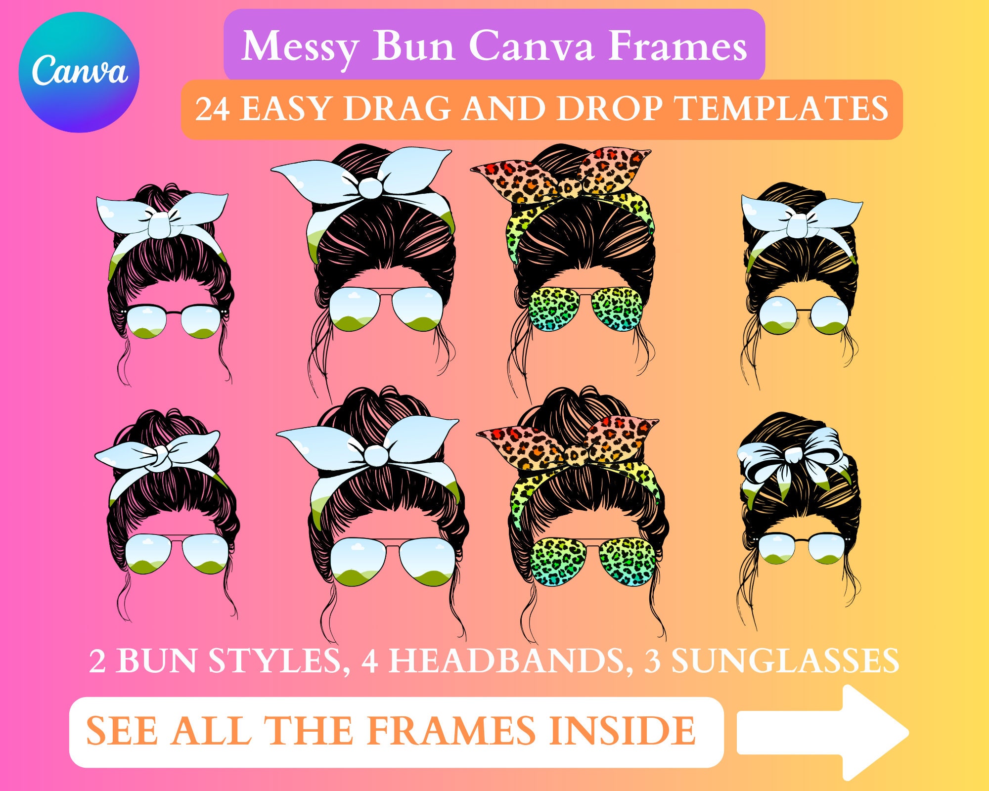 Messy Bun Canva Frames. 24 Frames. Make Your Own Momlife Messy Bun ...