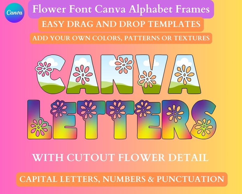 Flower Alphabet Canva Frames. Fill Your Own Letters in Canva. Editable ...