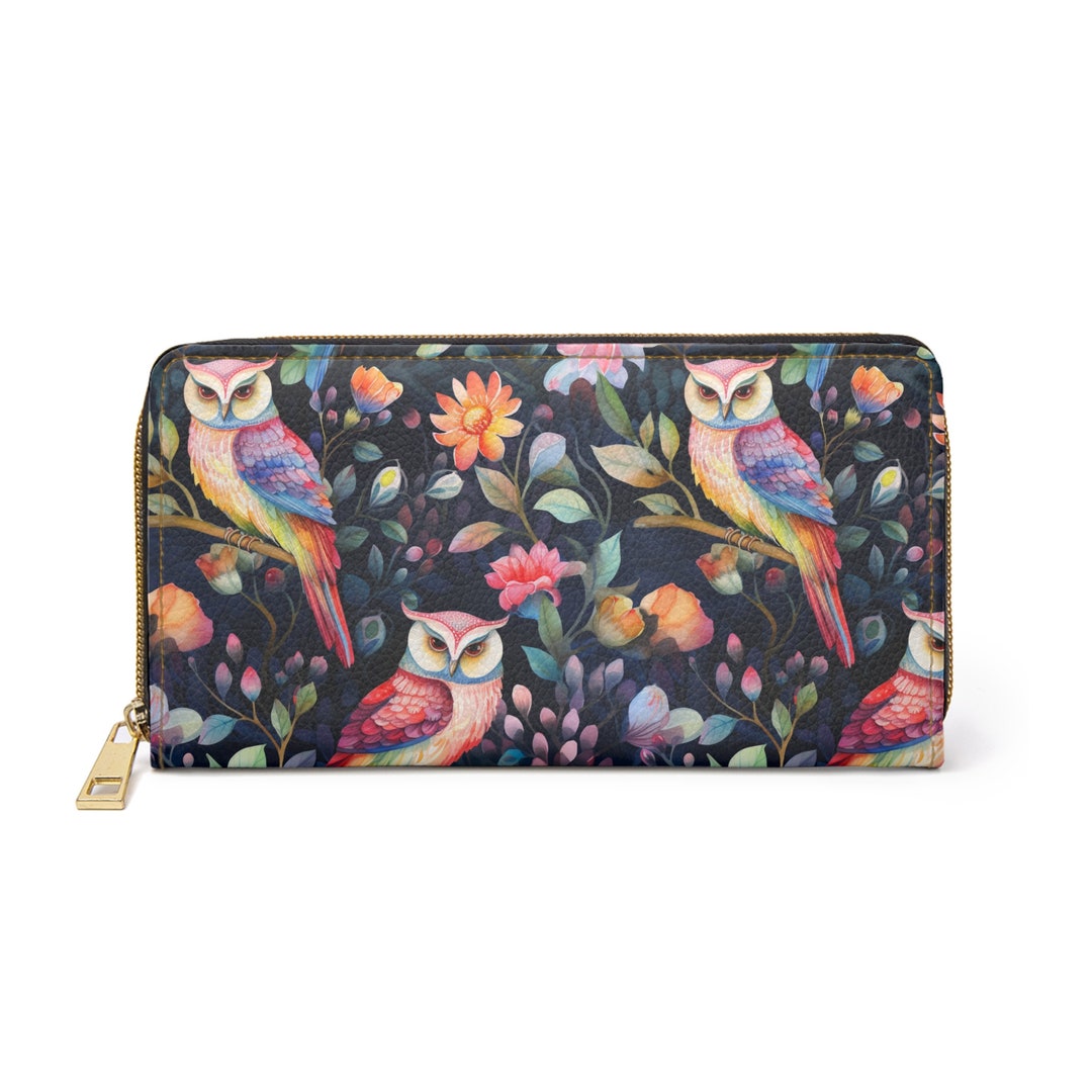 Colorful Owls With Flowers and Leaves Zipper Wallet - Etsy