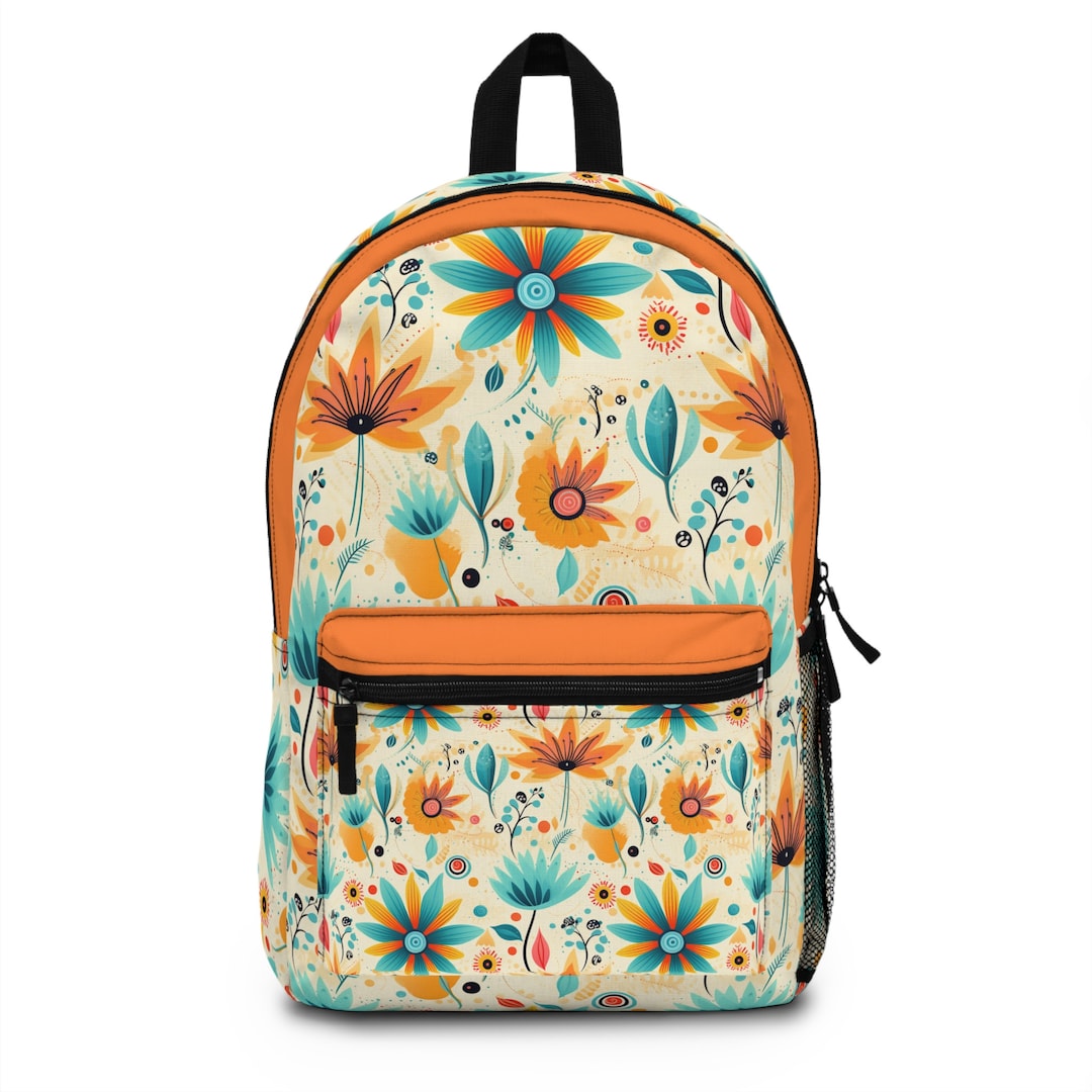 Orange and Blue Floral Backpack - Etsy