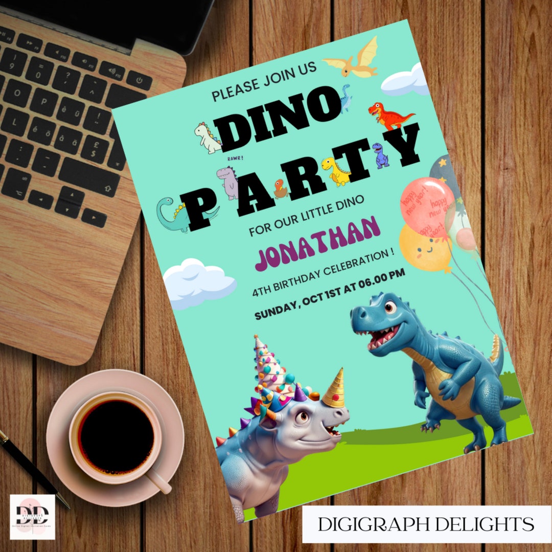 Dinosaur Birthday Digital Card Customizable Dino Card dino Party Invite ...