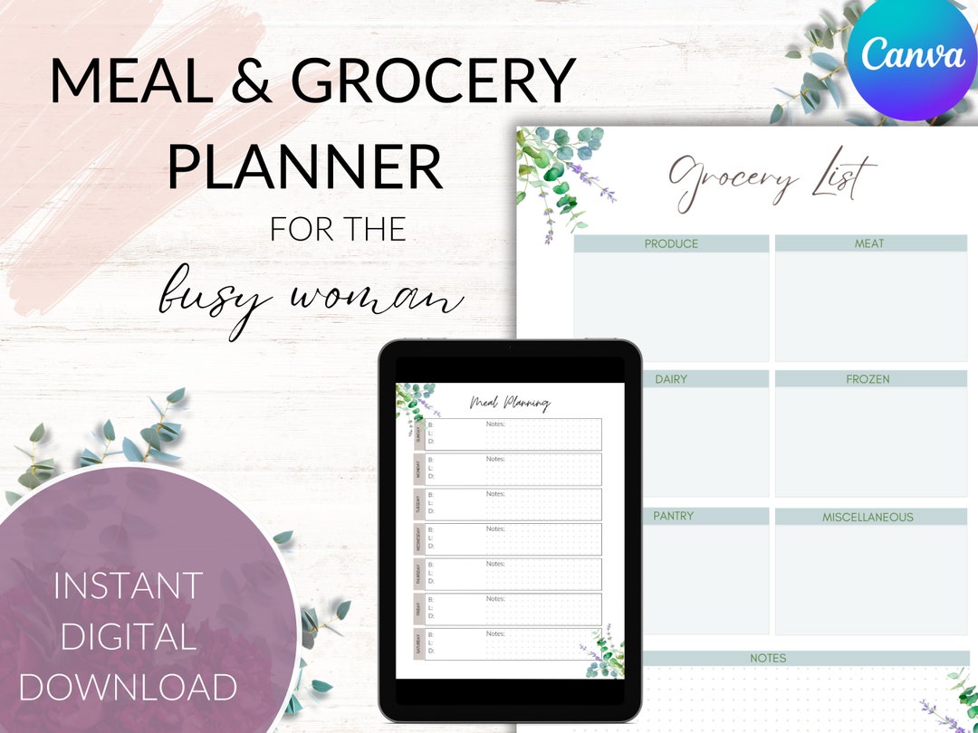 Meal Planner Printable, Grocery List Printable, Editable Meal Planner ...