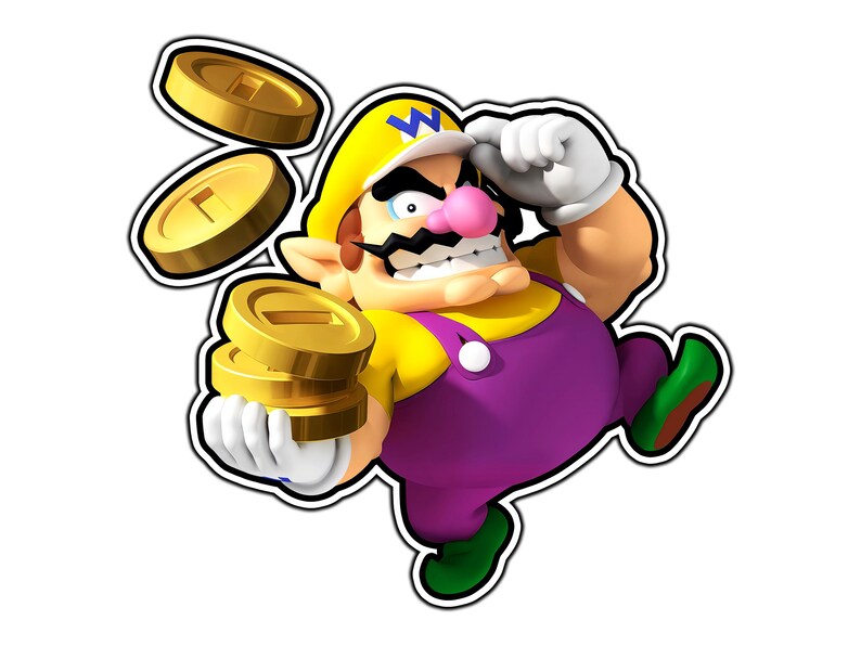 Wario & Gold Coins Sticker Die-cut, Water Proof, Weather Proof, Vinyl ...