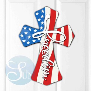 4th of July Cross Door Hanger Svg, Christian Cross Svg, Freedom Svg ...