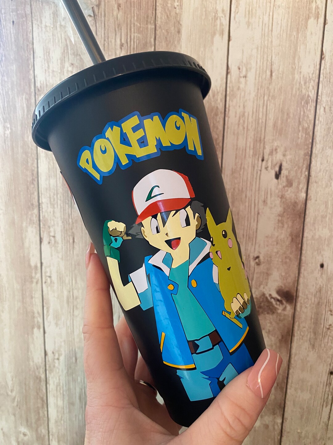Pokémon Ash & Pikachu Straw Cup, Personal Gift Handmade - Etsy