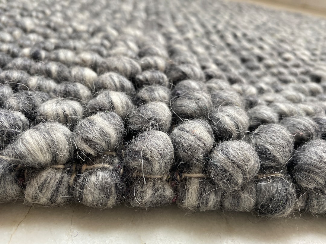 Hand Woven Chunky Wool Area Rug, Charcoal Grey, Dhurrie, Home and ...