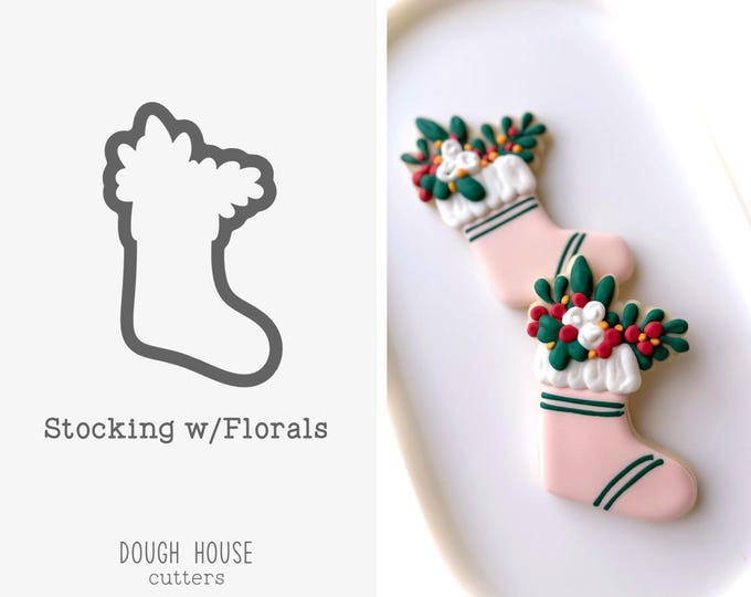 Floral Stocking Christmas Cookie Cutter Cookie Cutters by Nori CN0040 ...