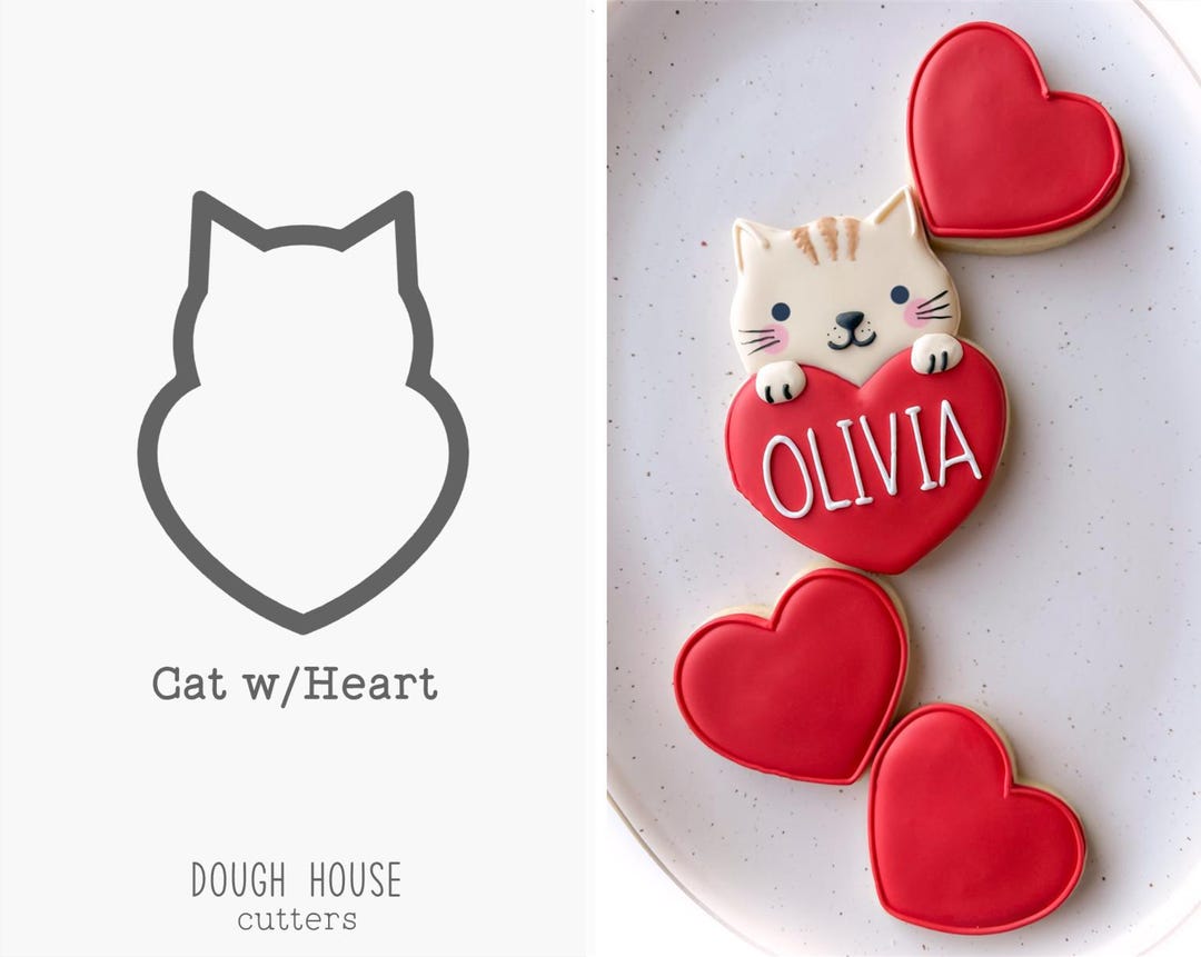 Cat W/heart Cookie Cutter - Etsy