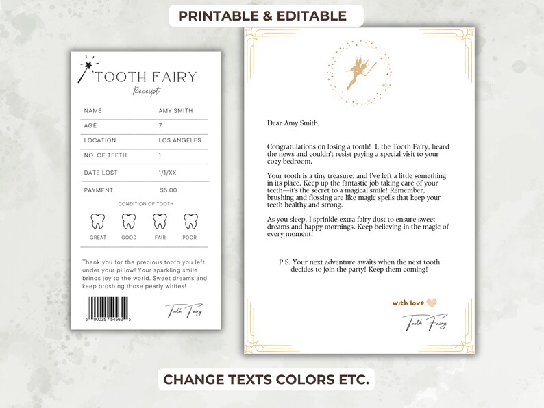 Tooth Fairy Letter, Boy Girl Gender Neutral, Editable Tooth Fairy ...