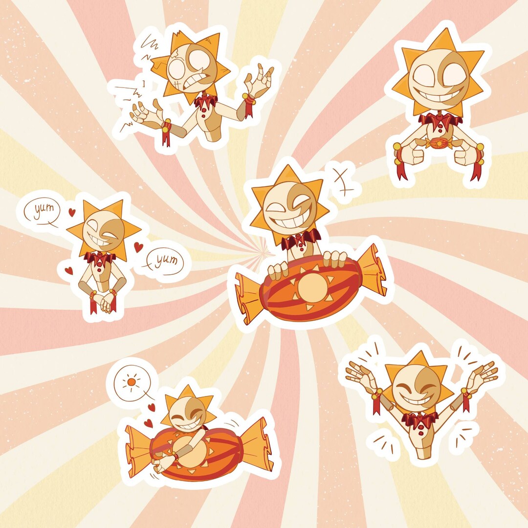 Cute FNAF Sun and Moon Stickers Set of 6 - Etsy