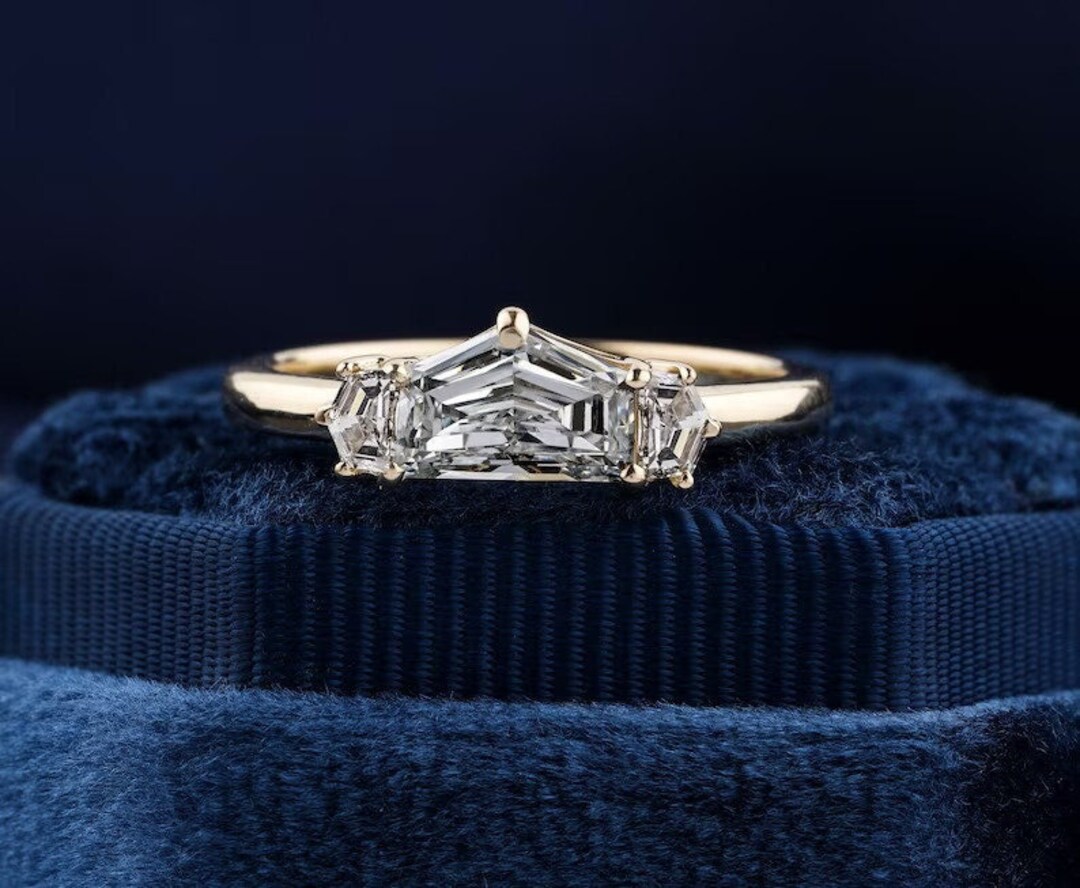 Cadillac Cut Moissanite Engagement Ring: Three Stone Wedding Ring - Etsy