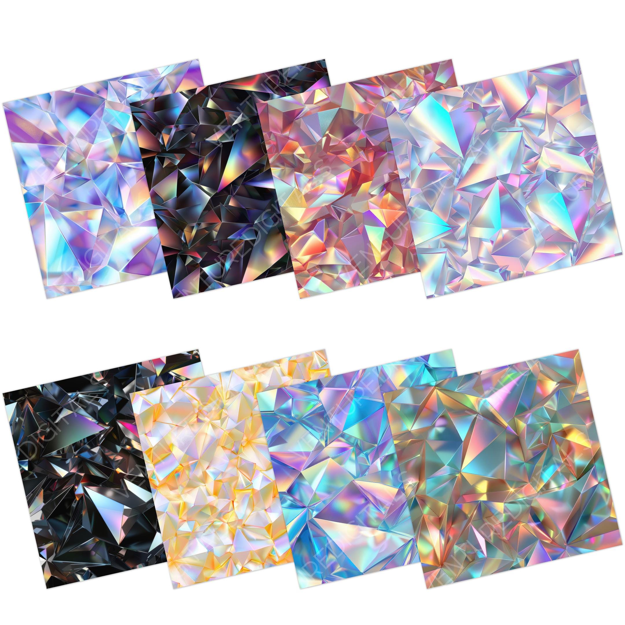 16 Seamless Iridescent Crystal Patterns - Digital Papers (instant ...