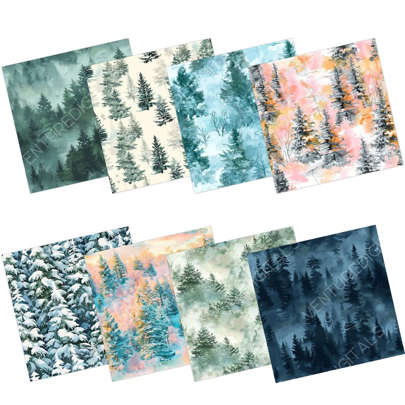 16 Seamless Evergreen Forest Patterns - Digital Papers (instant ...