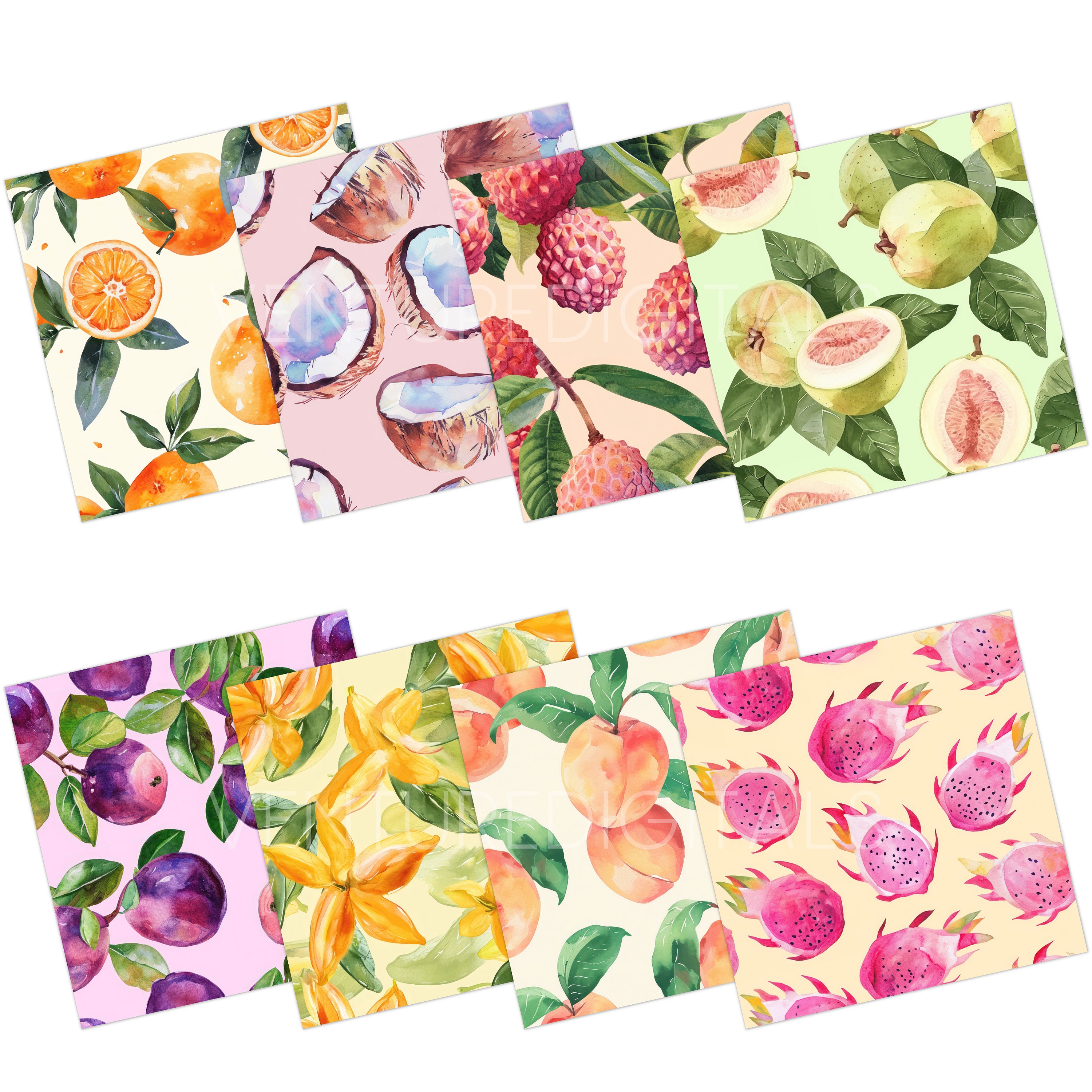16 Seamless Watercolor Fruit Patterns Digital Paper High Resolution ...