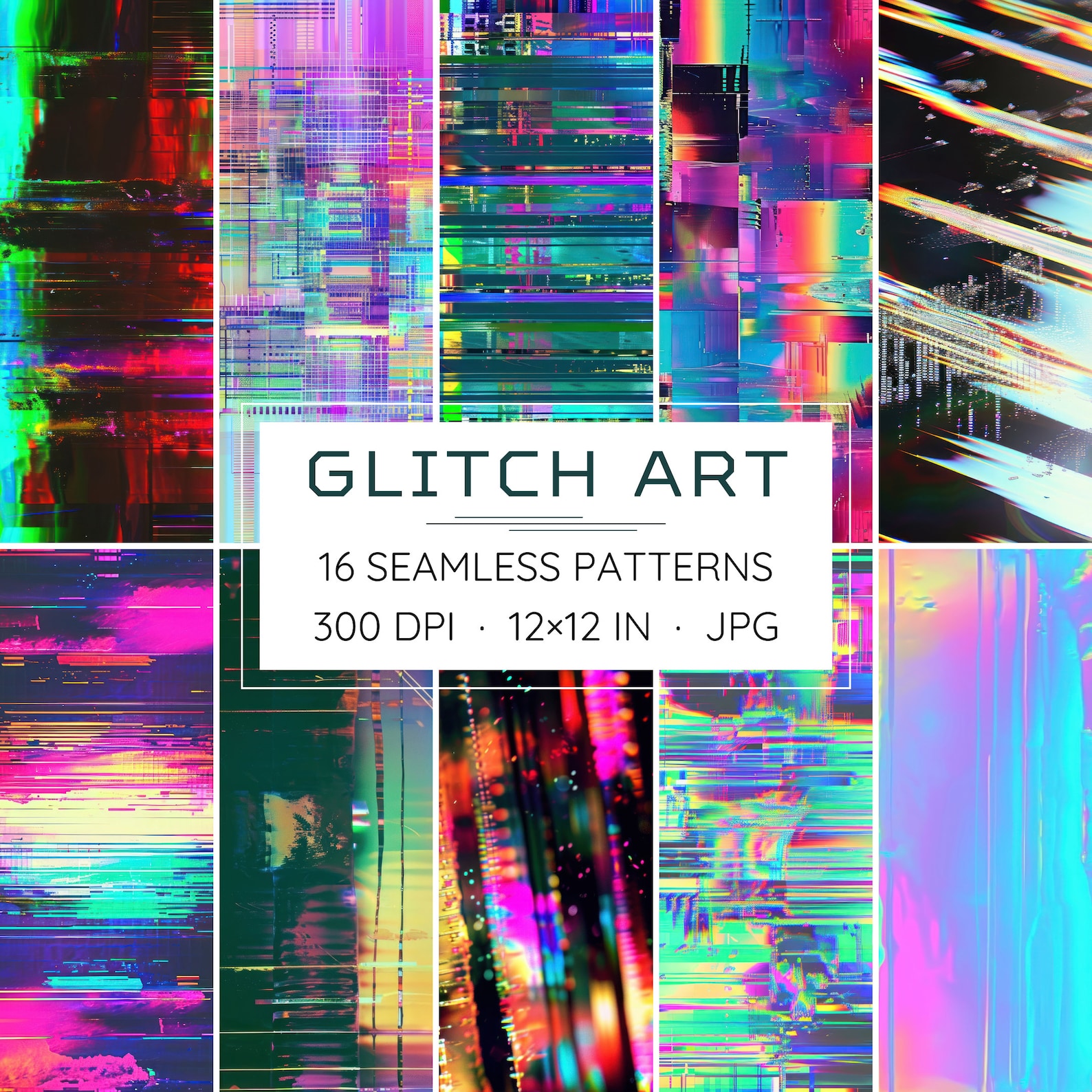 16 Seamless Glitch Art Patterns - Digital Paper - High Resolution ...