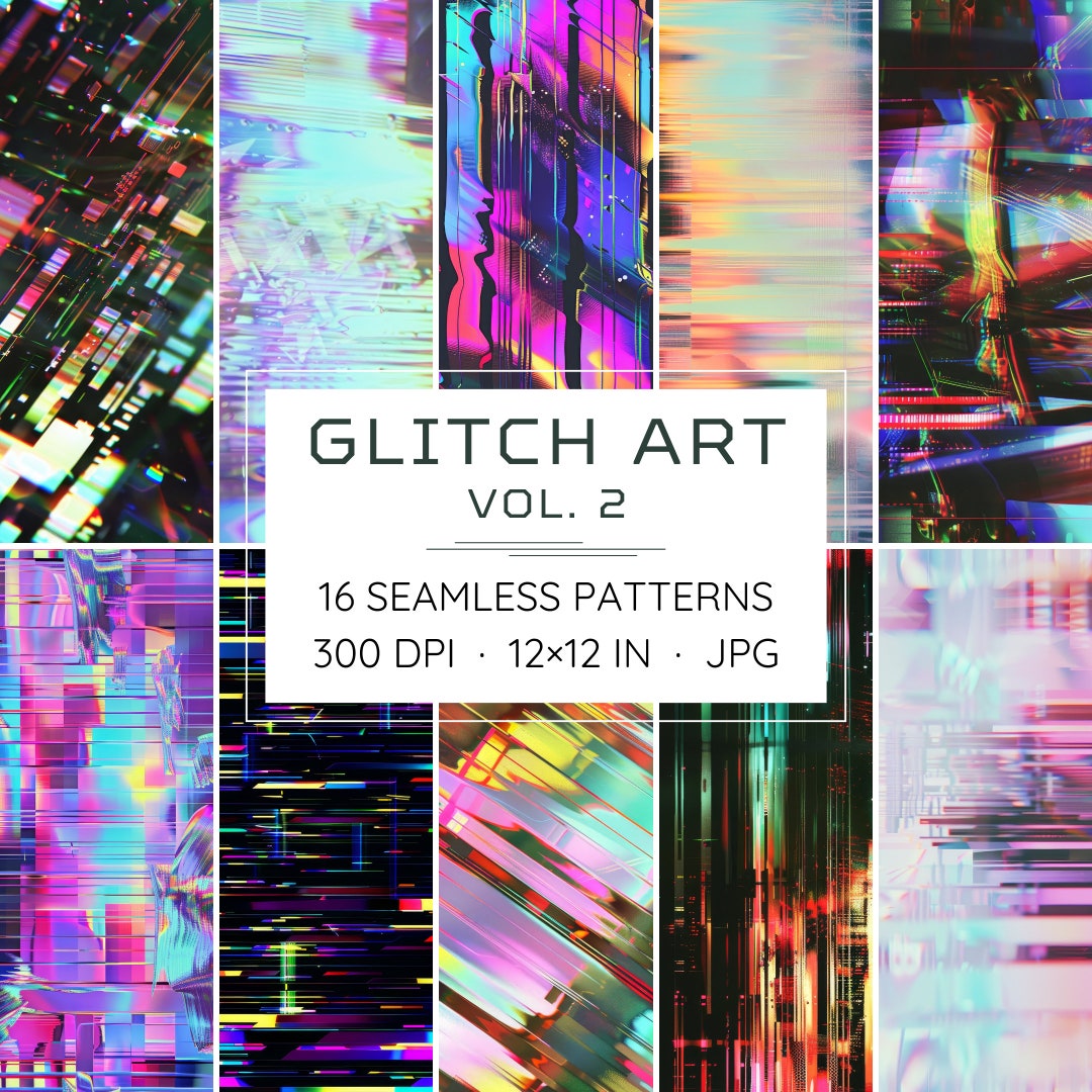 16 Seamless Glitch Art Patterns - Digital Paper - High Resolution ...