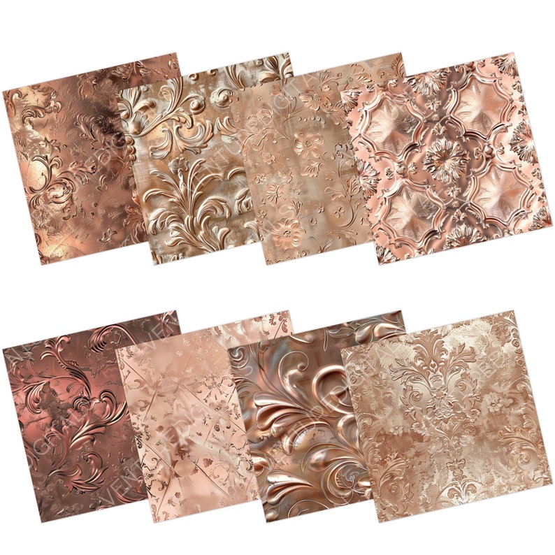16 Seamless Aged Rose Gold Patterns - Digital Papers - 3D Textured ...