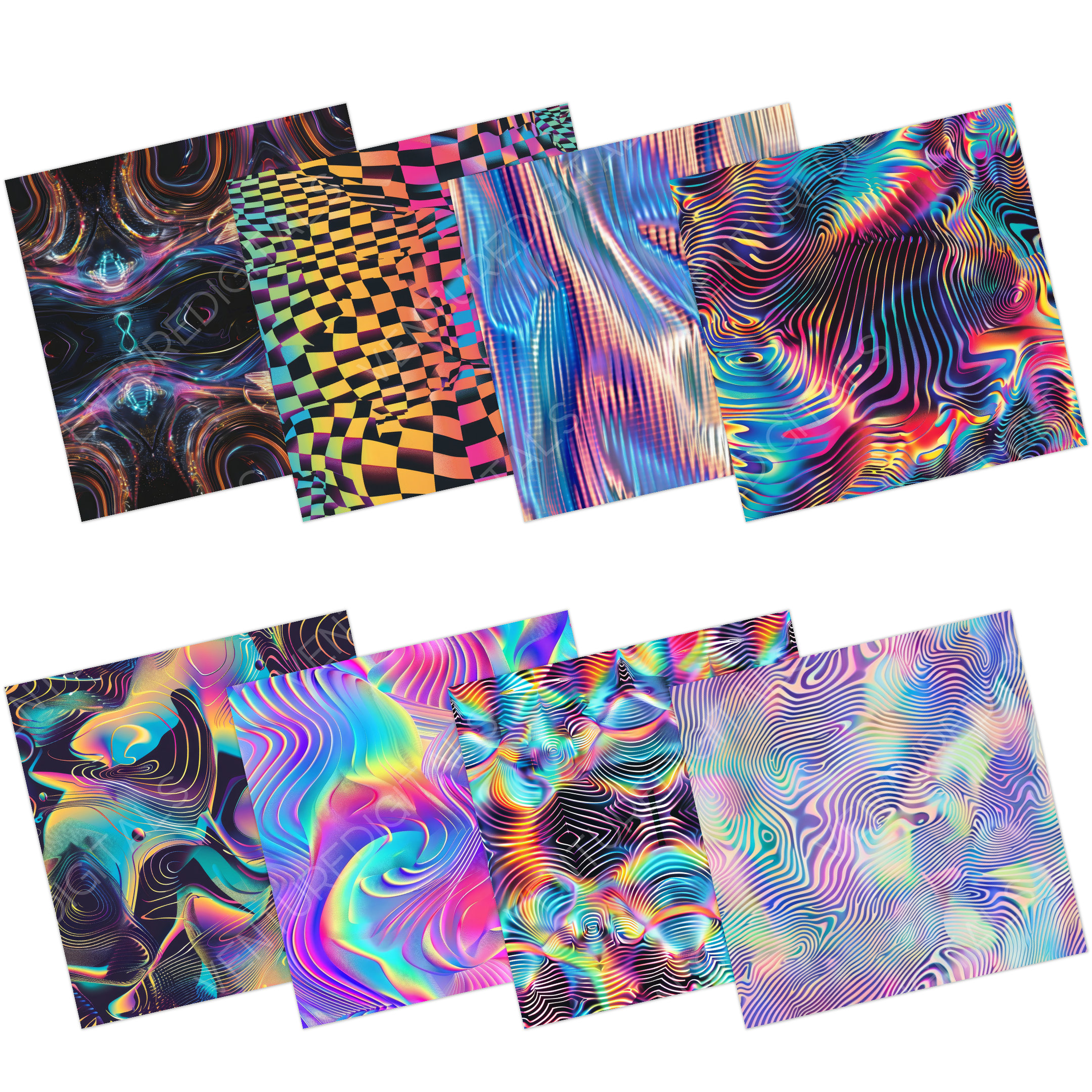 16 Seamless Psychedelic Holo Patterns Trippy Digital Papers High ...