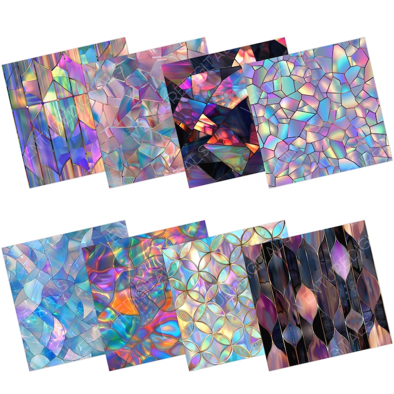 16 Seamless Holographic Stained Glass Patterns - Digital Papers ...