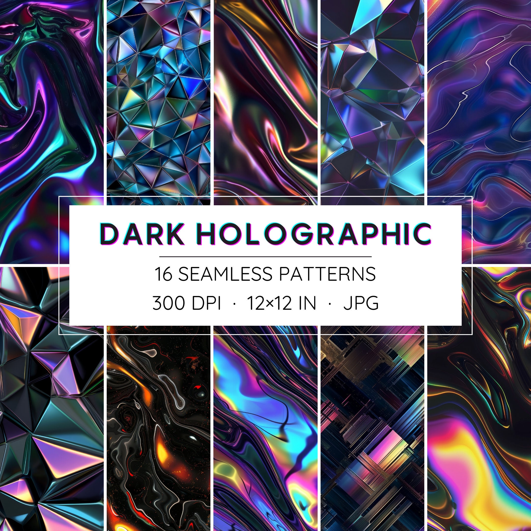 16 Seamless Dark Holographic Patterns - Digital Papers - High ...
