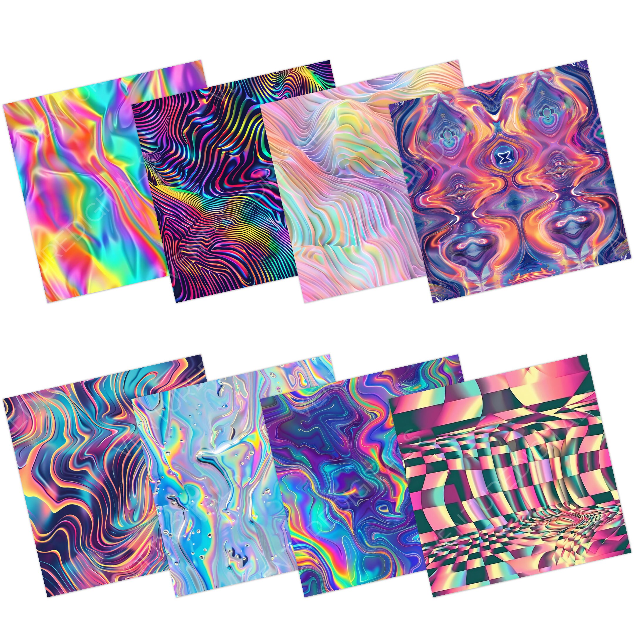 16 Seamless Psychedelic Holo Patterns Trippy Digital Papers High ...