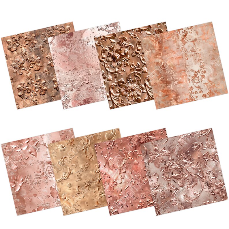 16 Seamless Aged Rose Gold Patterns - Digital Papers - 3D Textured ...