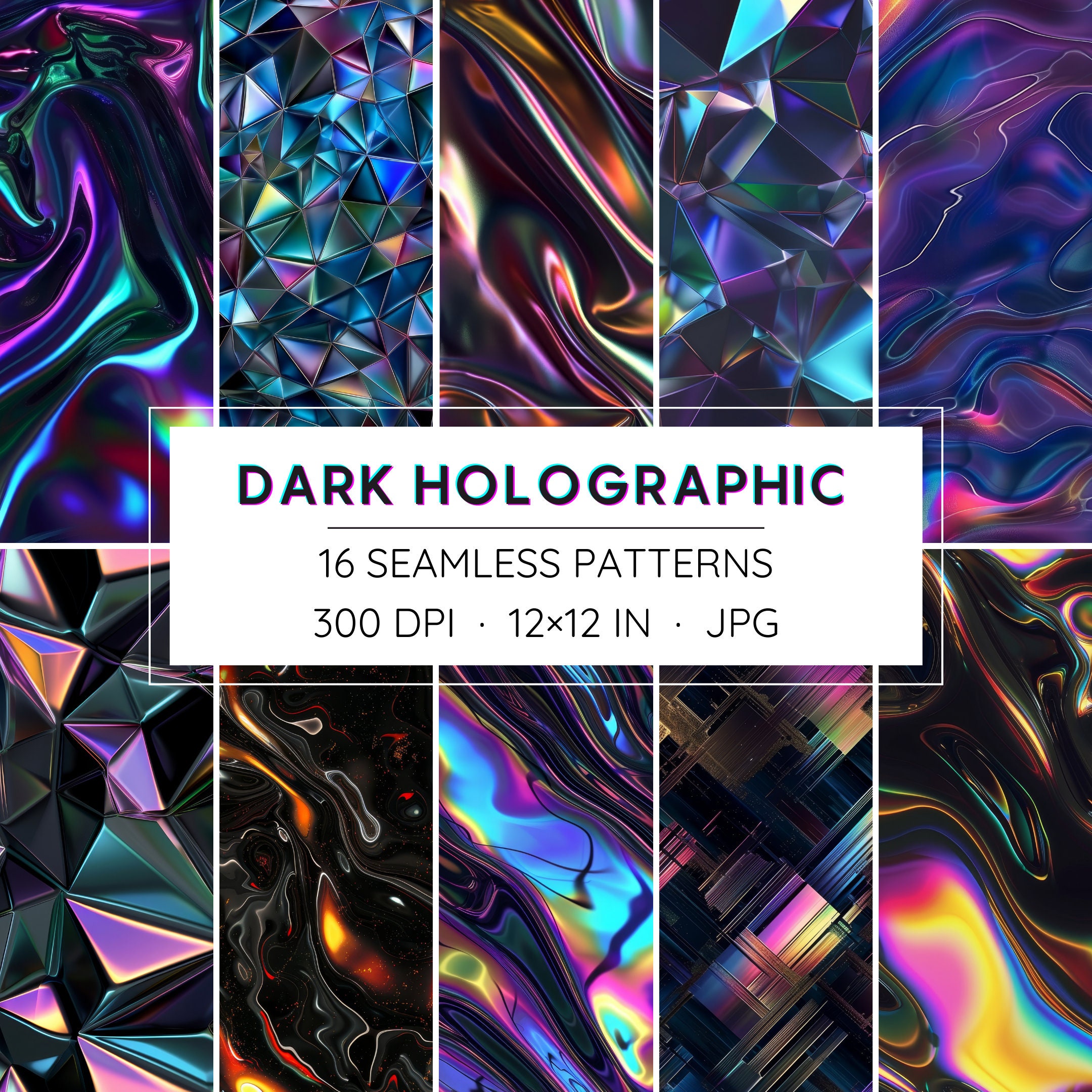 16 Seamless Dark Holographic Patterns Digital Papers High Resolution ...