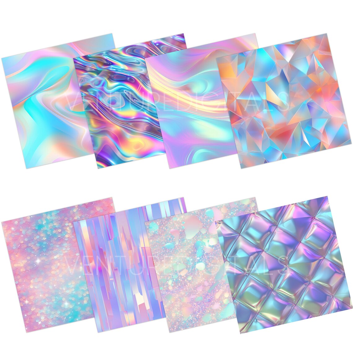 16 Seamless Holographic Iridescent Patterns - Digital Papers (instant ...